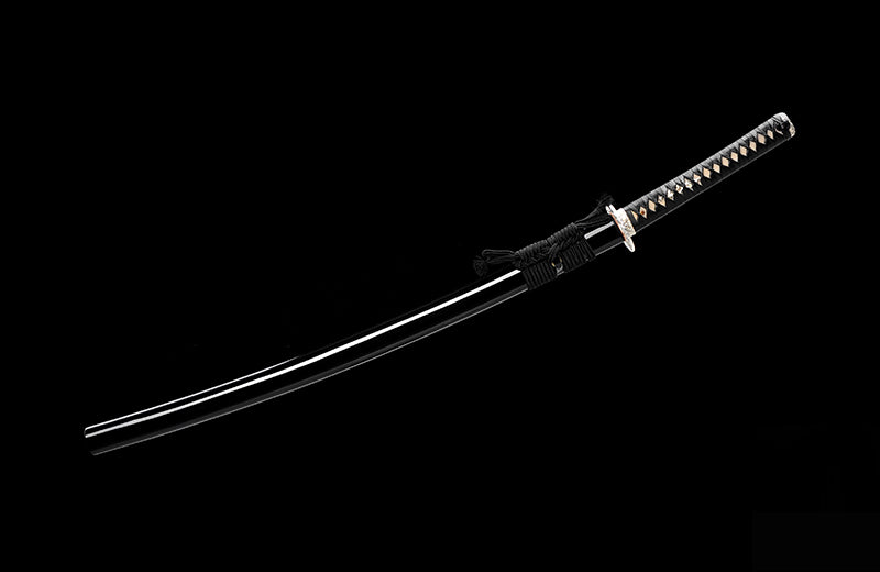 High Carbon Steel Katana Clay Tempered Silvery Wave Tsuba Samurai Kata ...