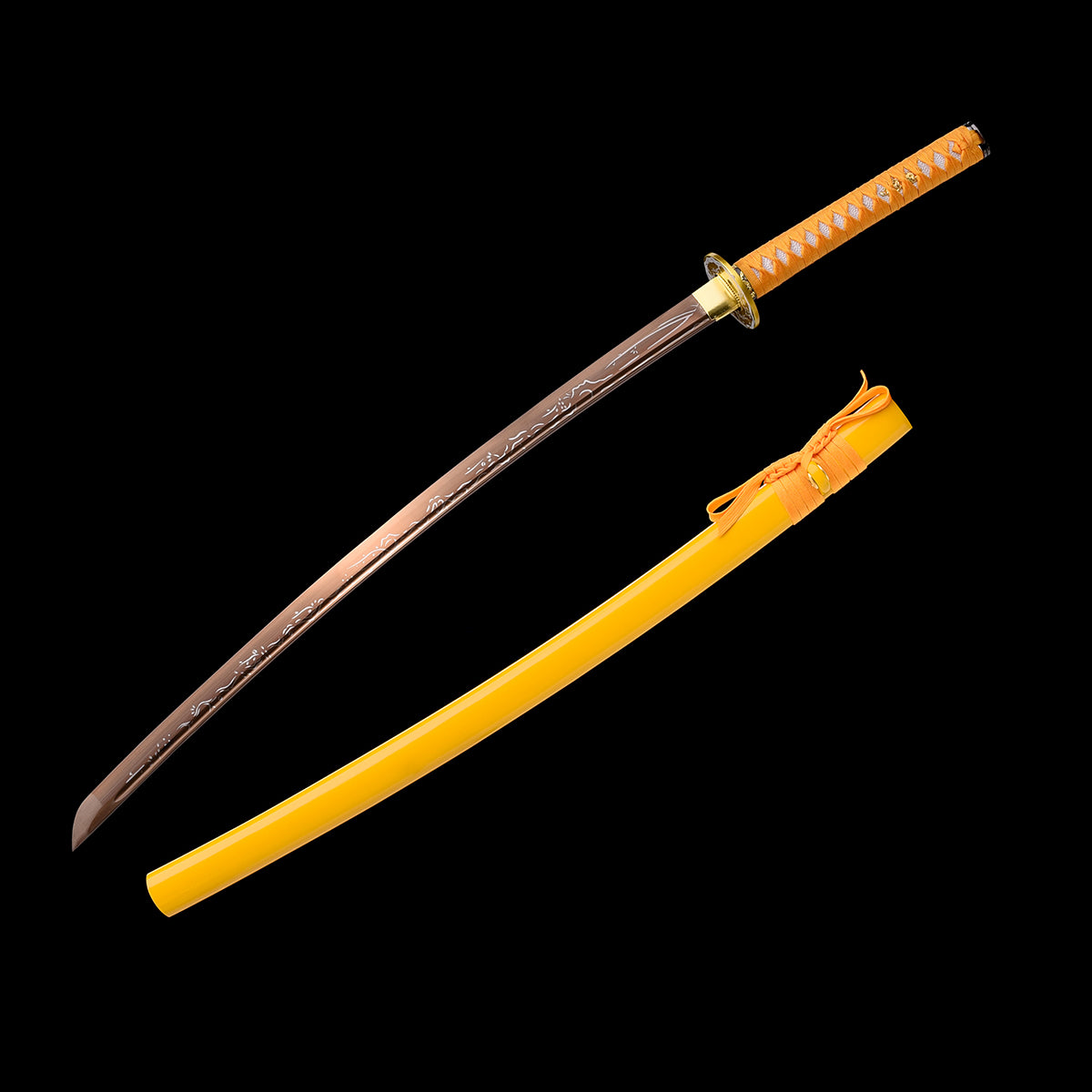 Yellow Katana,Handmade Golden Color Treated Engraving Iron Tsuba Katan ...