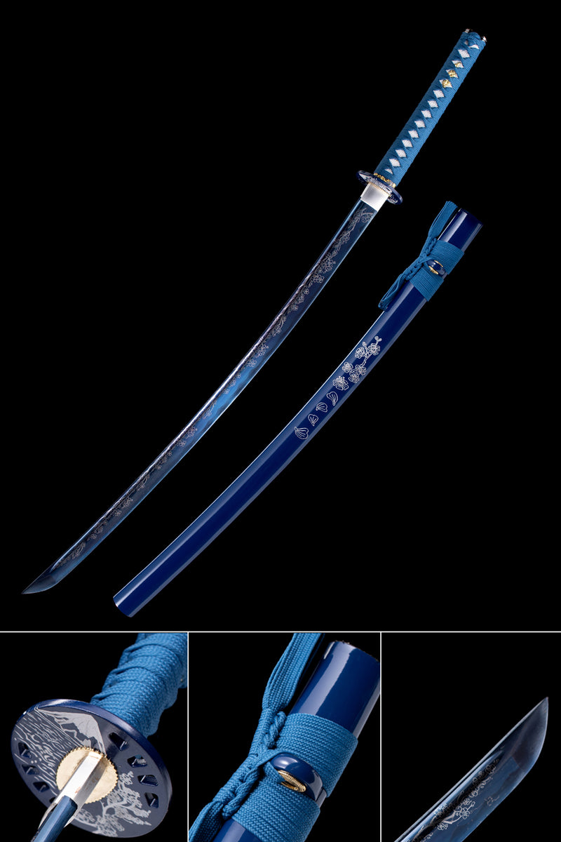 Blue Katana,Forging Samurai Katana Blue Engraving Japanese Style Hand ...